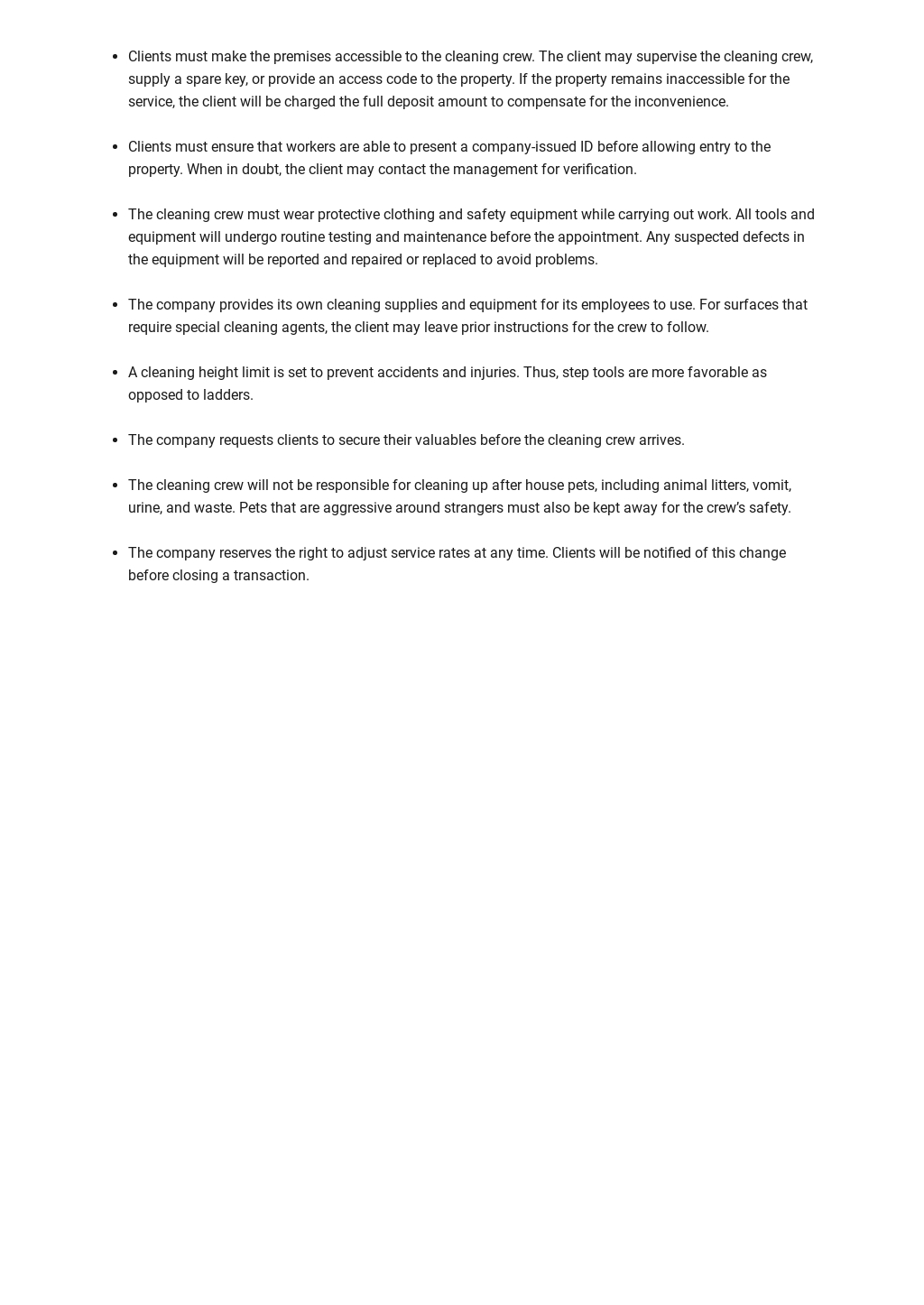 Cleaning Services Policy Template [Free PDF] - Word