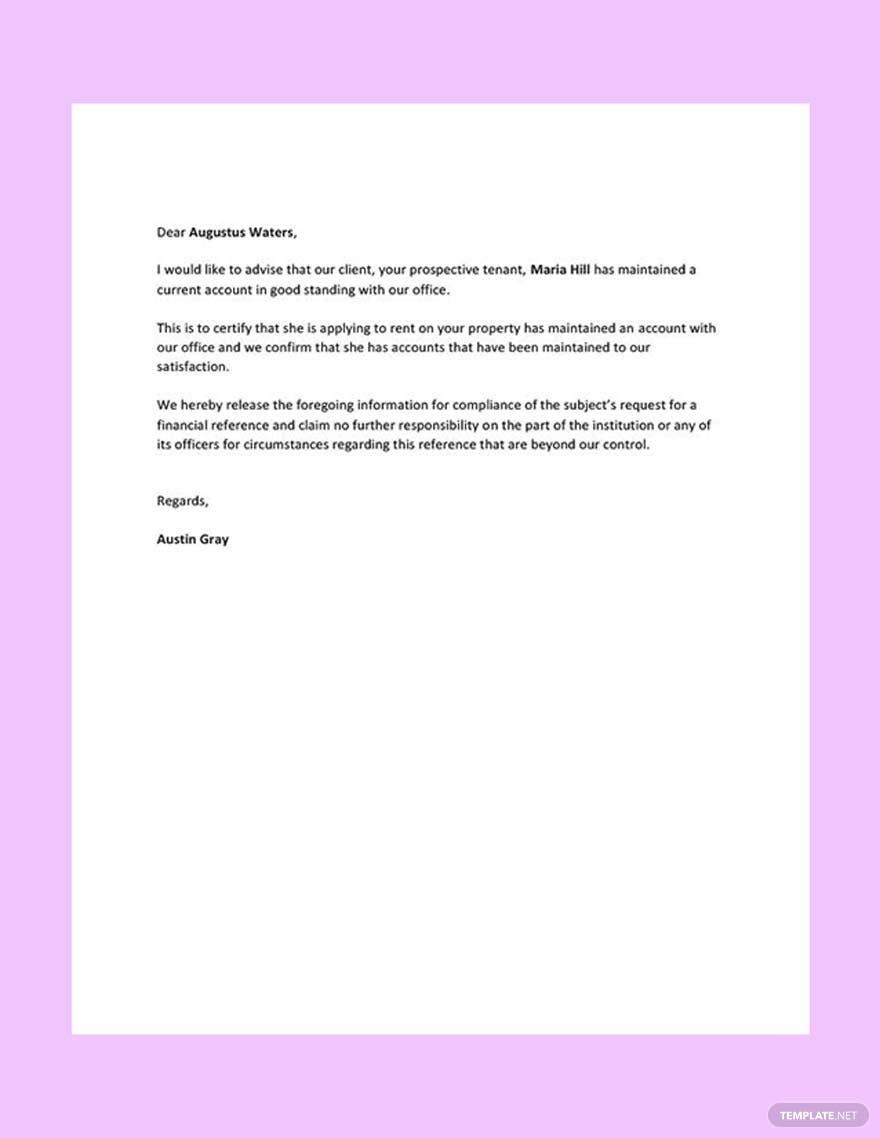Financial Reference Letter For Landlord Template Google Docs Word 