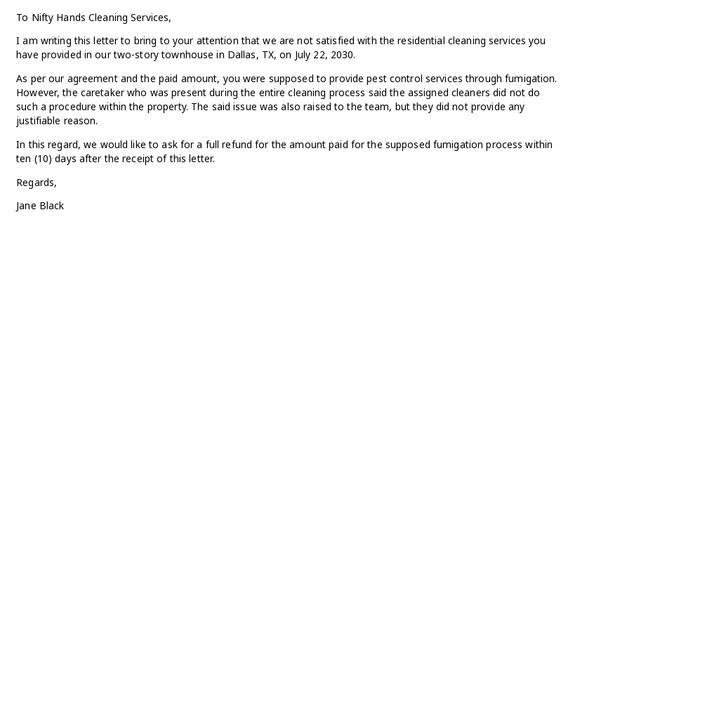 Complaint Letter For Cleaning Service Template Free PDF Word