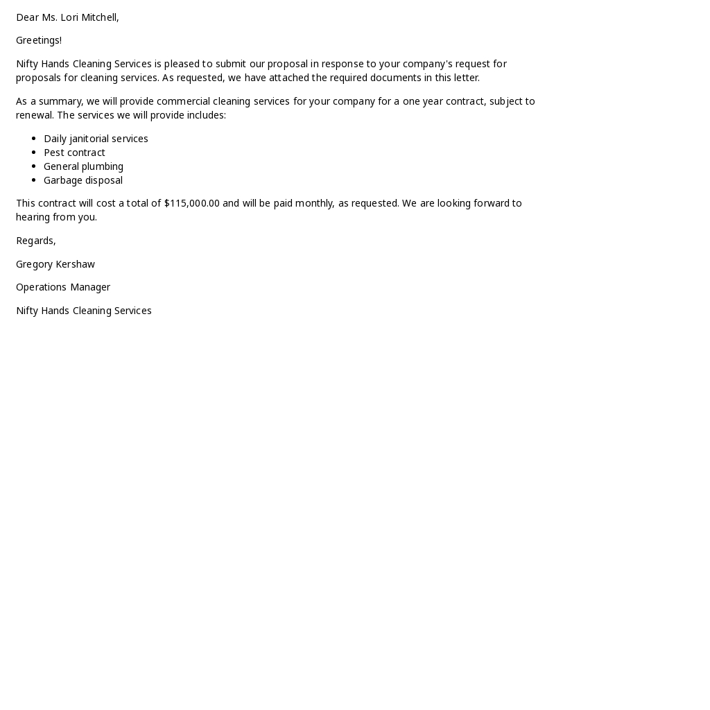 Free Proposal Letter For Cleaning Service Template Word Template
