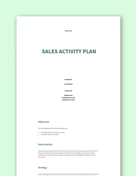 Weekly Sales Activity Plan Template - Google Docs, Word, Apple Pages ...