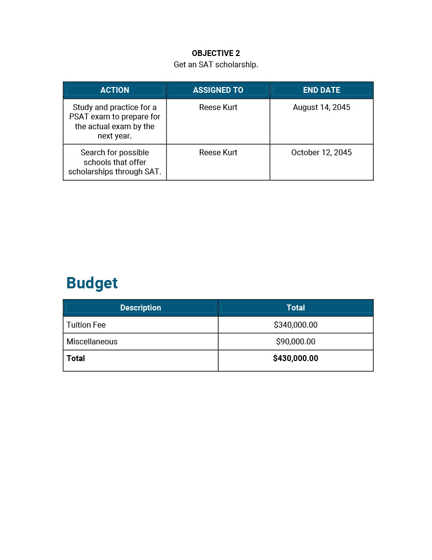 Four Year Plan Template - Google Docs, Word, Apple Pages | Template.net