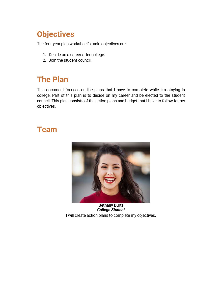 4 Year Plan Worksheet Template - Google Docs, Word, Apple Pages ...