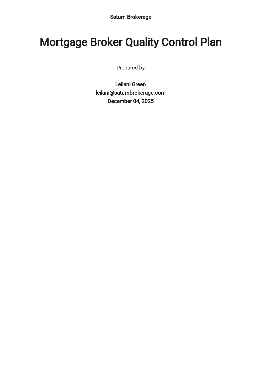 Mortgage Broker Quality Control Plan Template Free PDF 
