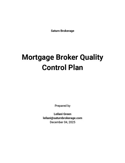 Mortgage Broker Quality Control Plan Template - Google Docs, Word ...