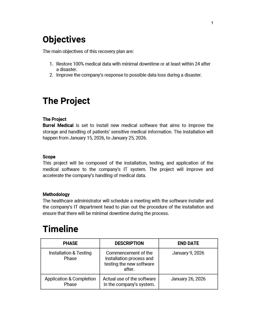 Healthcare Disaster Recovery Plan Template - Google Docs, Word, Apple ...