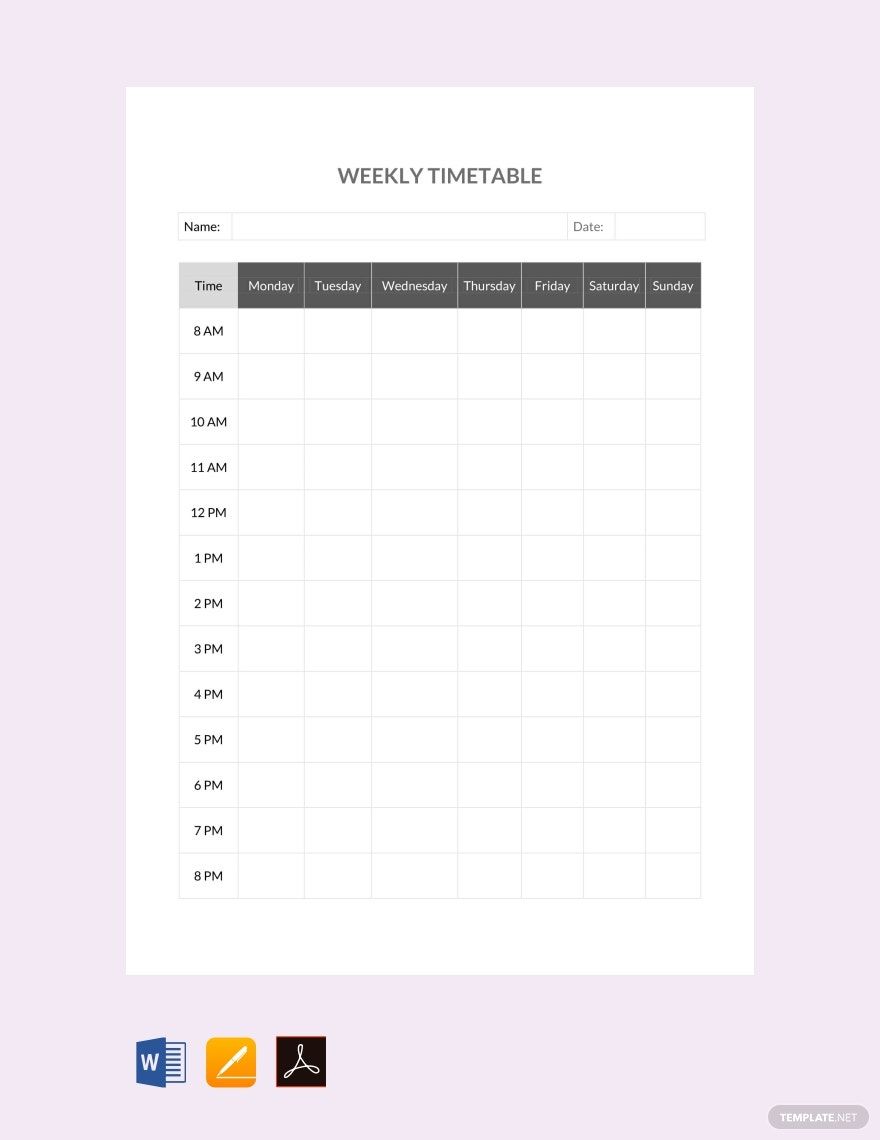 Weekly Timetable Template Download In Word Google Docs PDF Apple 