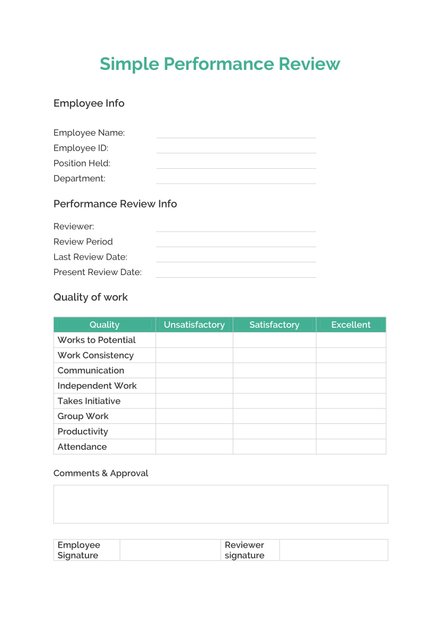 Simple Performance Review Template Download 67 Forms In Word 