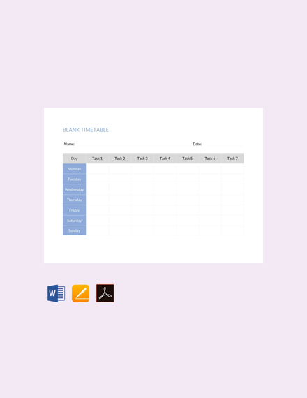 Class Timetable Template Free PDF Google Docs Word Apple Pages 