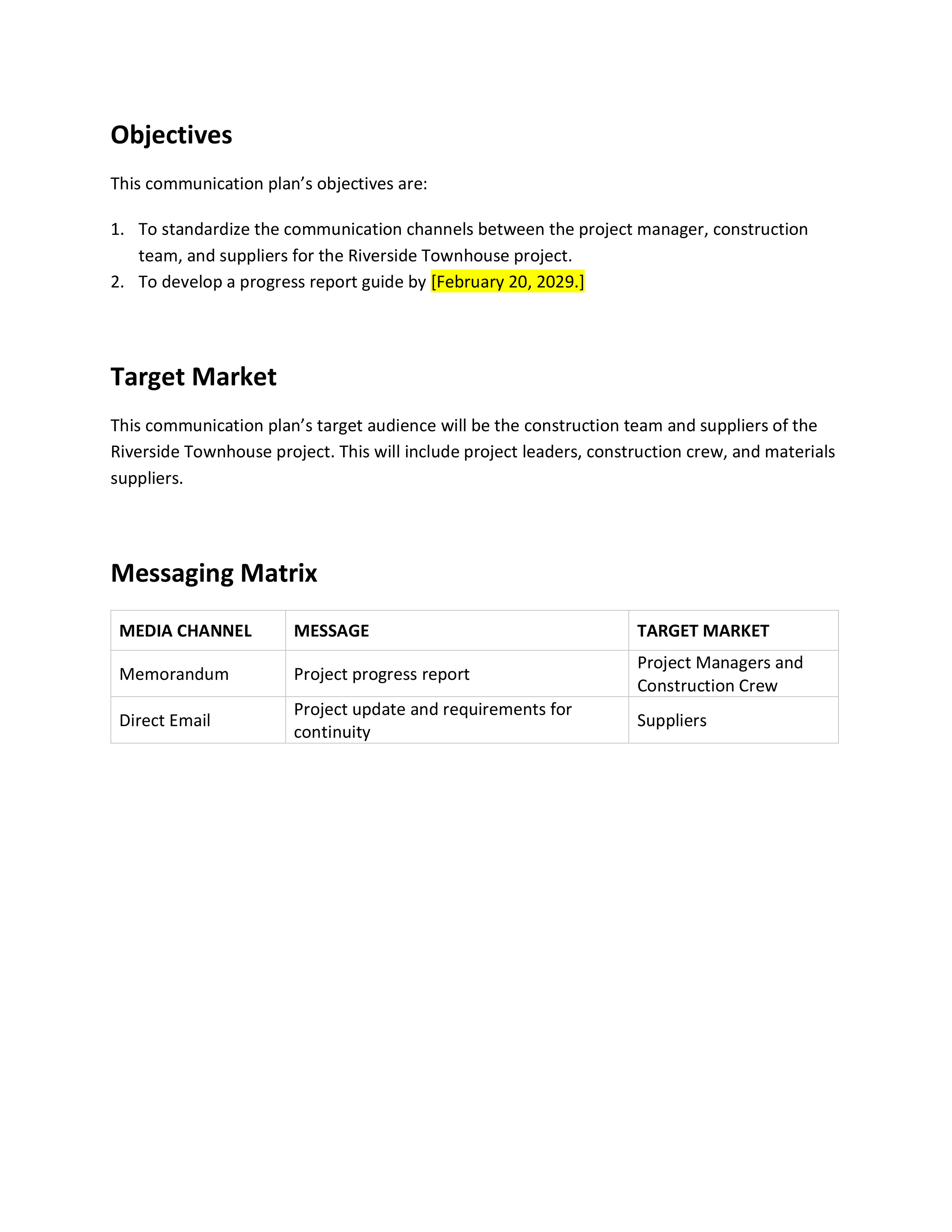 Project Communication Plan Template - Google Docs, Word, Apple Pages ...