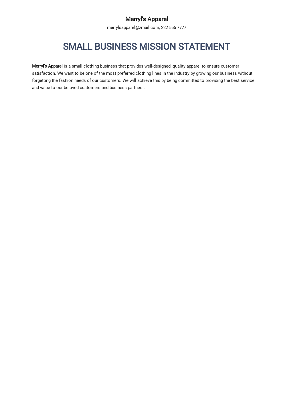 Free Small Business Mission Statement Template Google Docs Word 