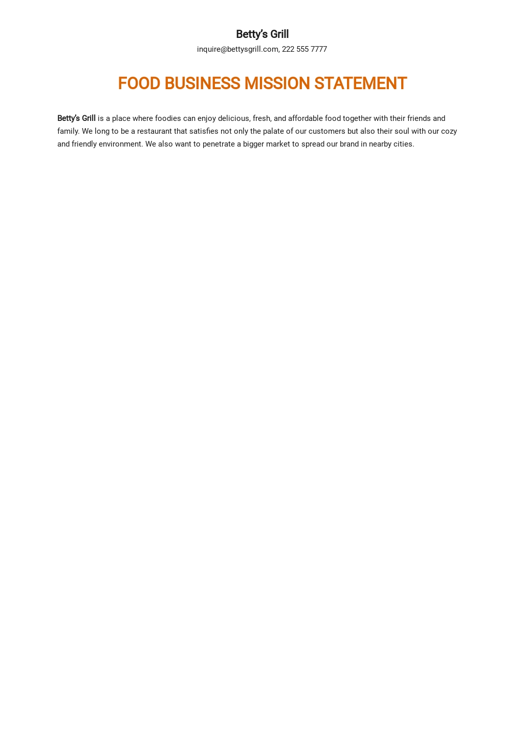 Food Business Mission Statement Template Google Docs Word Template