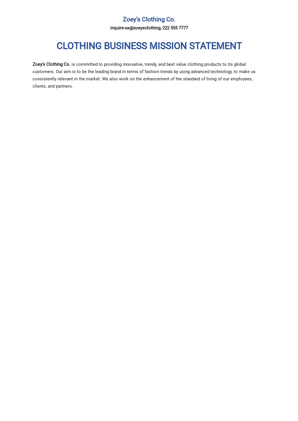 Clothing Business Mission Statement Example Template Google Docs 