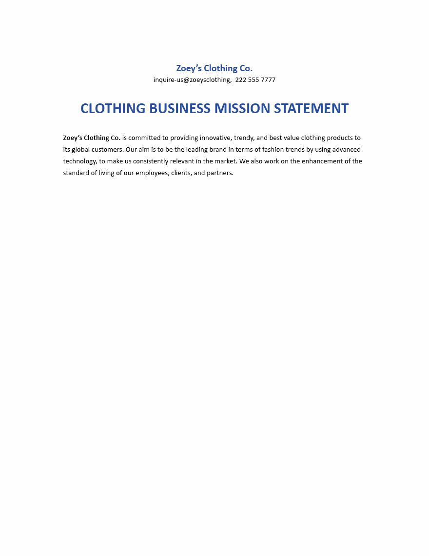 Mission Statement For Retail Clothing Boutique Template Google Docs 