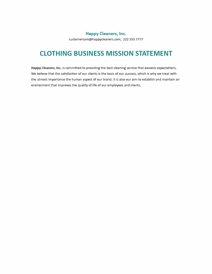 Clothing Business Mission Statement Example Template - Google Docs, Word | Template.net