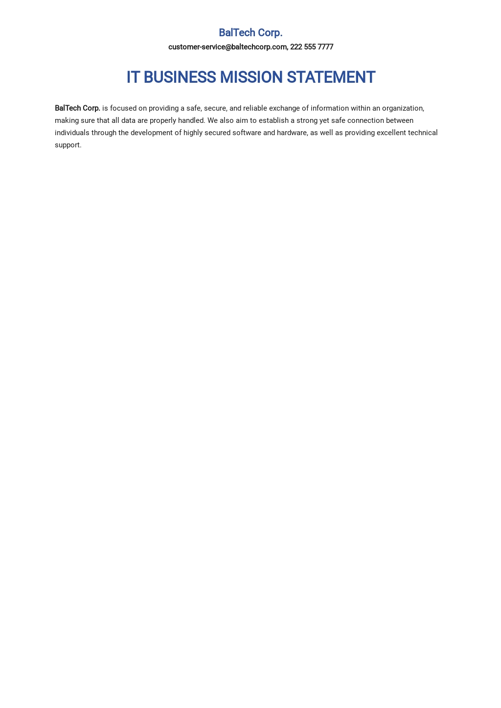 IT Business Mission Statement Example Template - Google Docs, Word ...