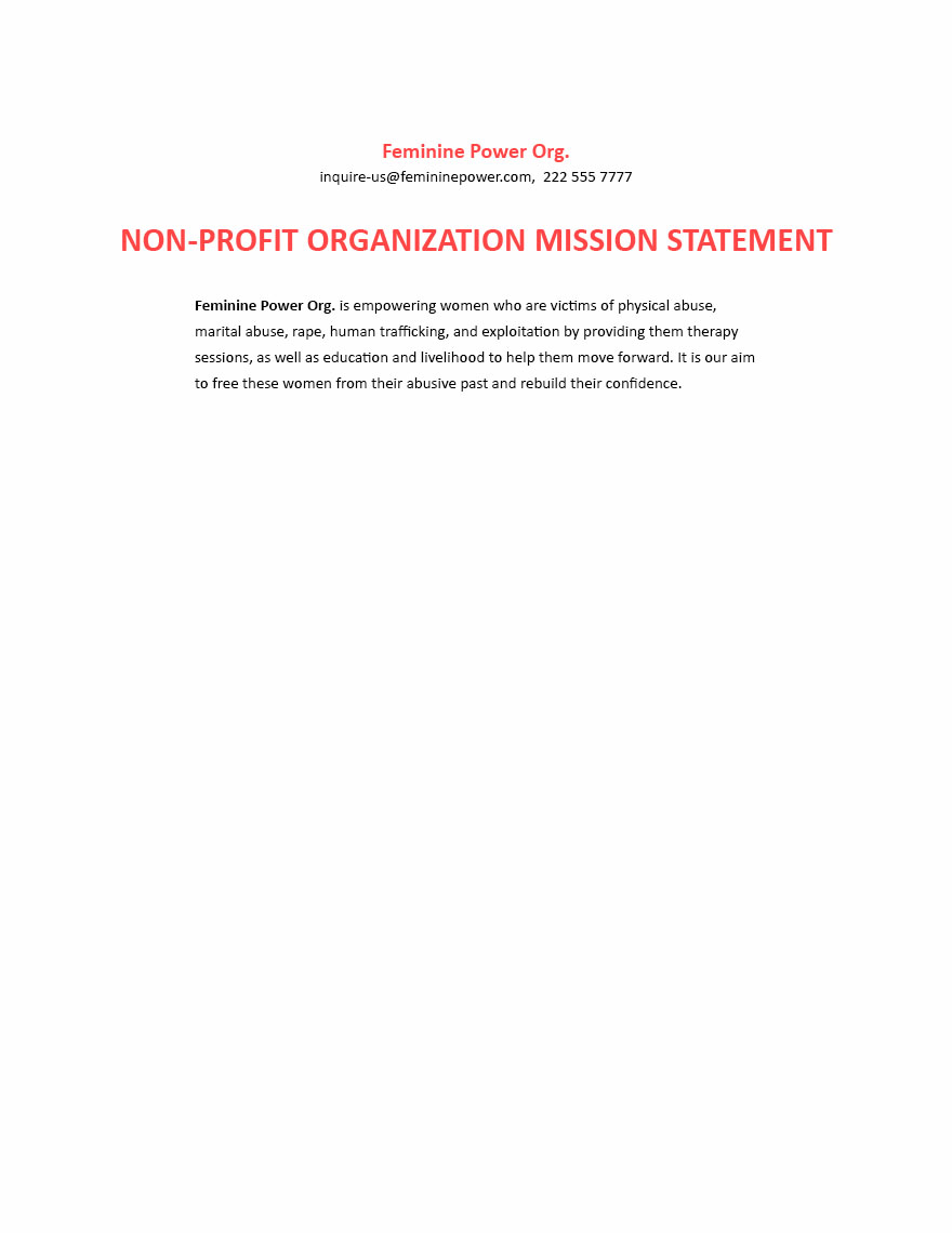 Sample Nonprofit Mission Statement Template - Google Docs, Word ...