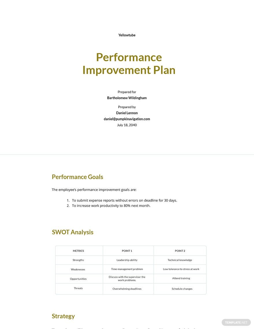 Performance Improvement Plan PDF Templates Free Download Template