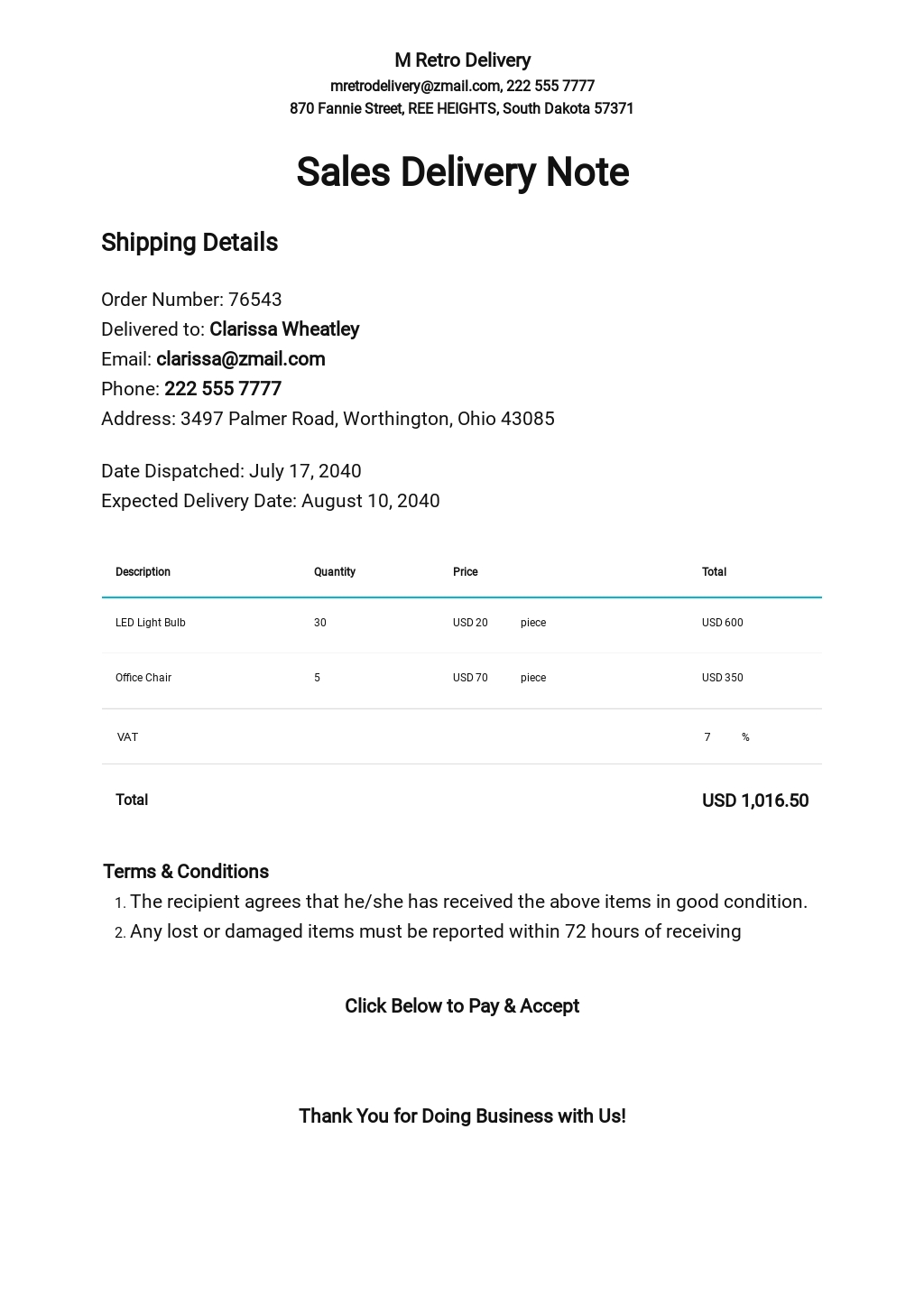 Sample Delivery Note Template Google Docs Word Apple Pages PDF Sample Delivery Note Template Google Docs Word Apple Pages PDF