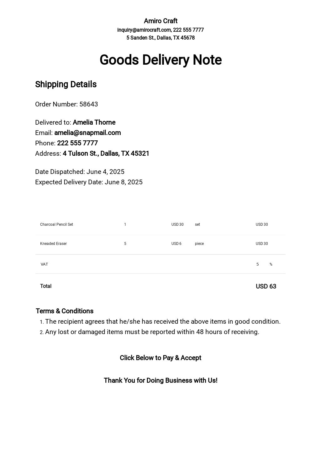 Delivery Note Templates in Microsoft Word (DOC) | Template.net