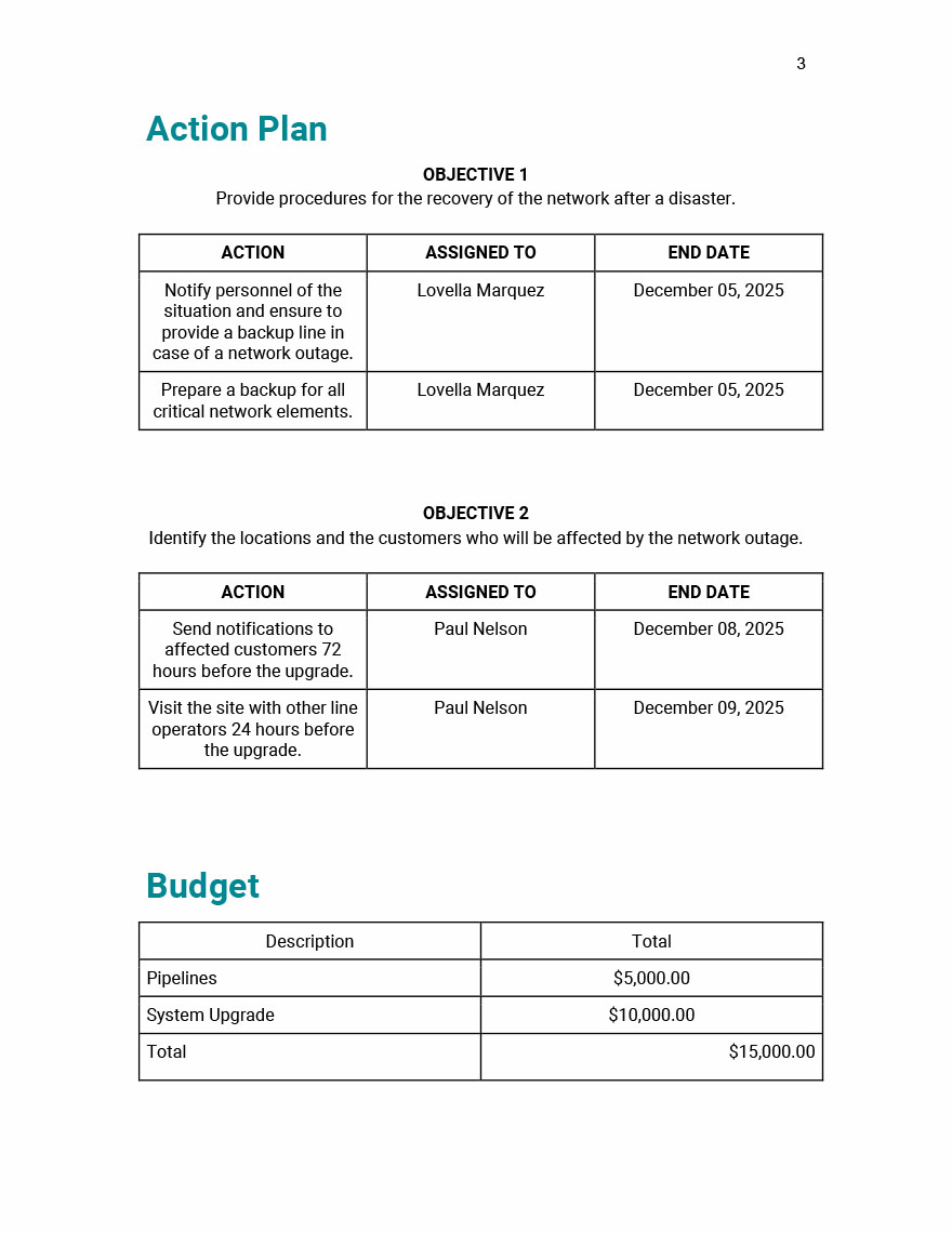 Network Disaster Recovery Plan Template - Google Docs, Word, Apple ...