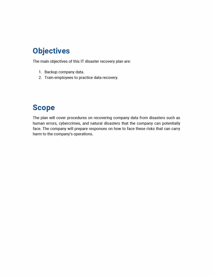 IT Disaster Recovery Plan Template - Google Docs, Word, Apple Pages ...