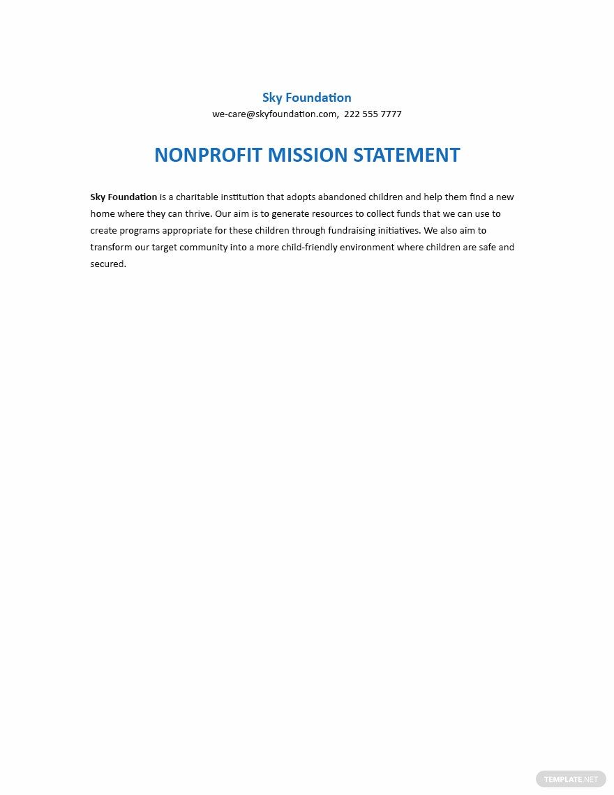 Sample Nonprofit Mission Statement Template Google Docs Word 