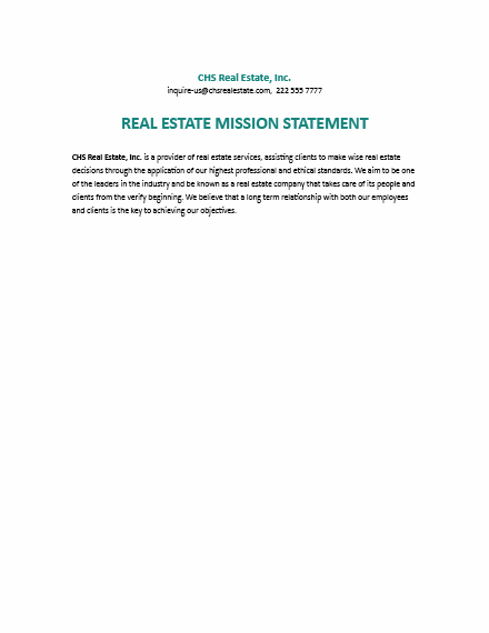 Free Simple Real Estate Mission Statement Template - Google Docs, Word ...