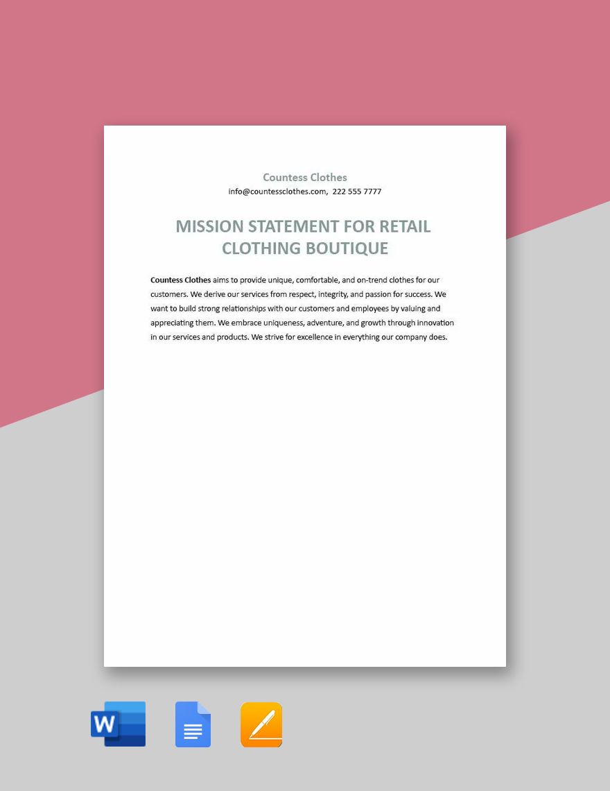Mission Statement For Retail Clothing Boutique Template Download In 