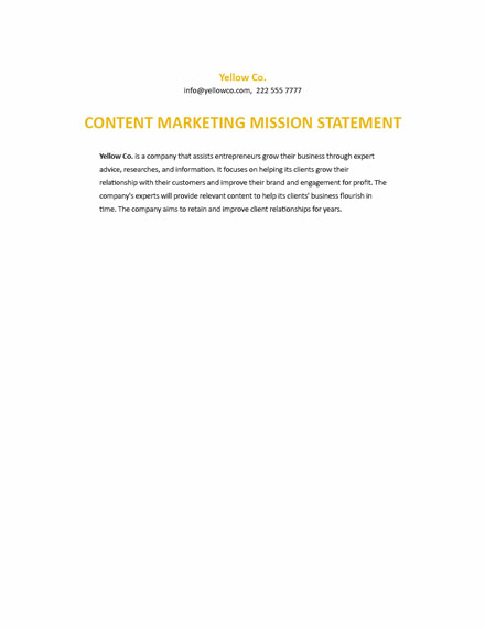 Content Marketing Mission Statement Template - Google Docs, Word ...