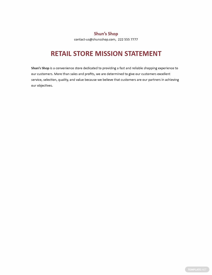 Retail Store Mission Statement Template Google Docs Word Template