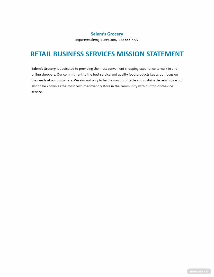 Retail Business Services Mission Statement Template - Google Docs, Word ...