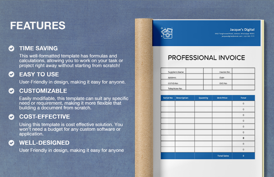 Professional Invoice Template - Google Docs, Google Sheets, Excel, Word ...