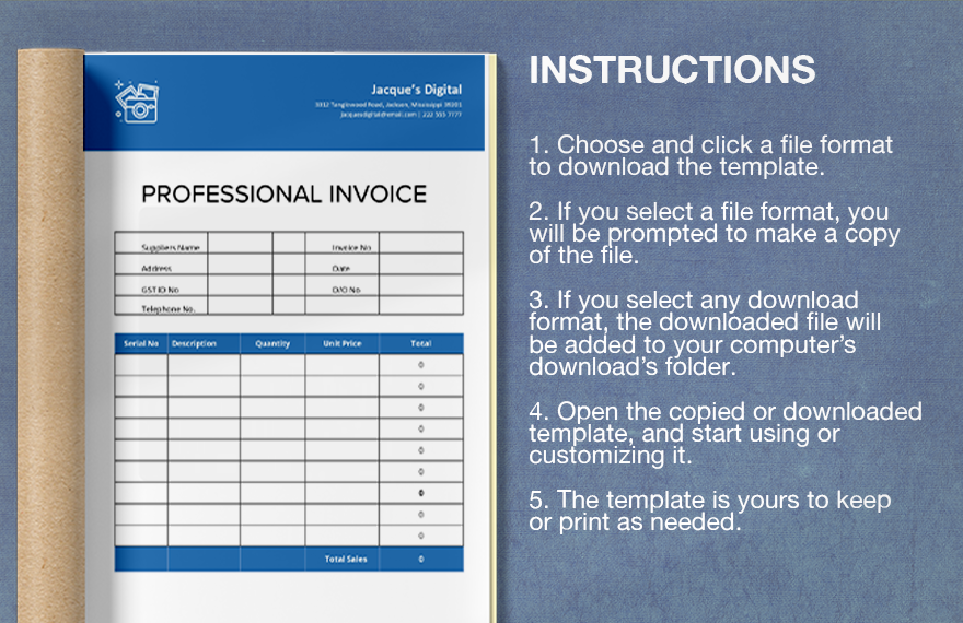 Professional Invoice Template - Google Docs, Google Sheets, Excel, Word ...