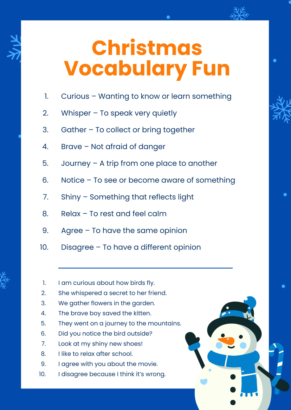 Free Vocabulary Christmas Worksheet Template to Edit Online