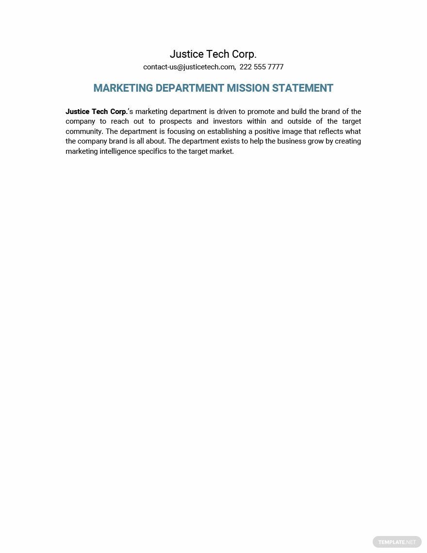 Marketing Department Mission Statement Template Google Docs Word 