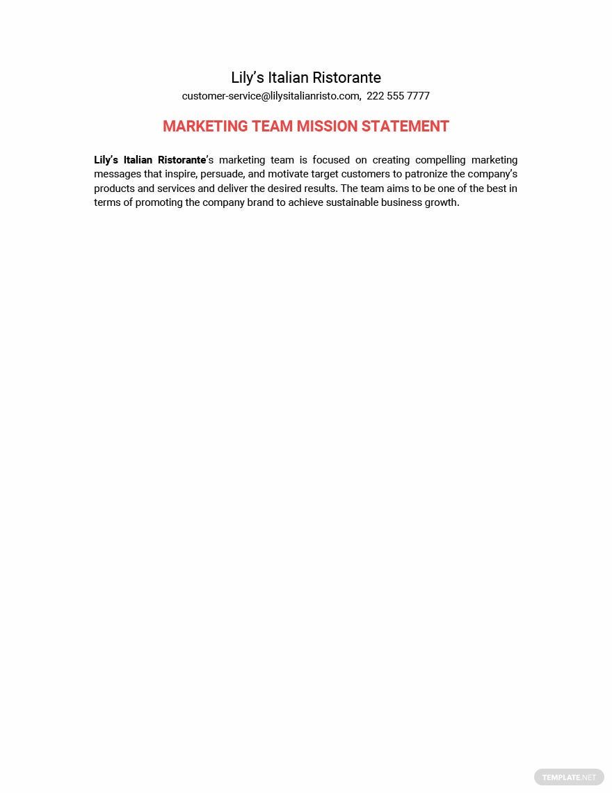 Sales and Marketing Mission Statement Template - Google Docs, Word ...