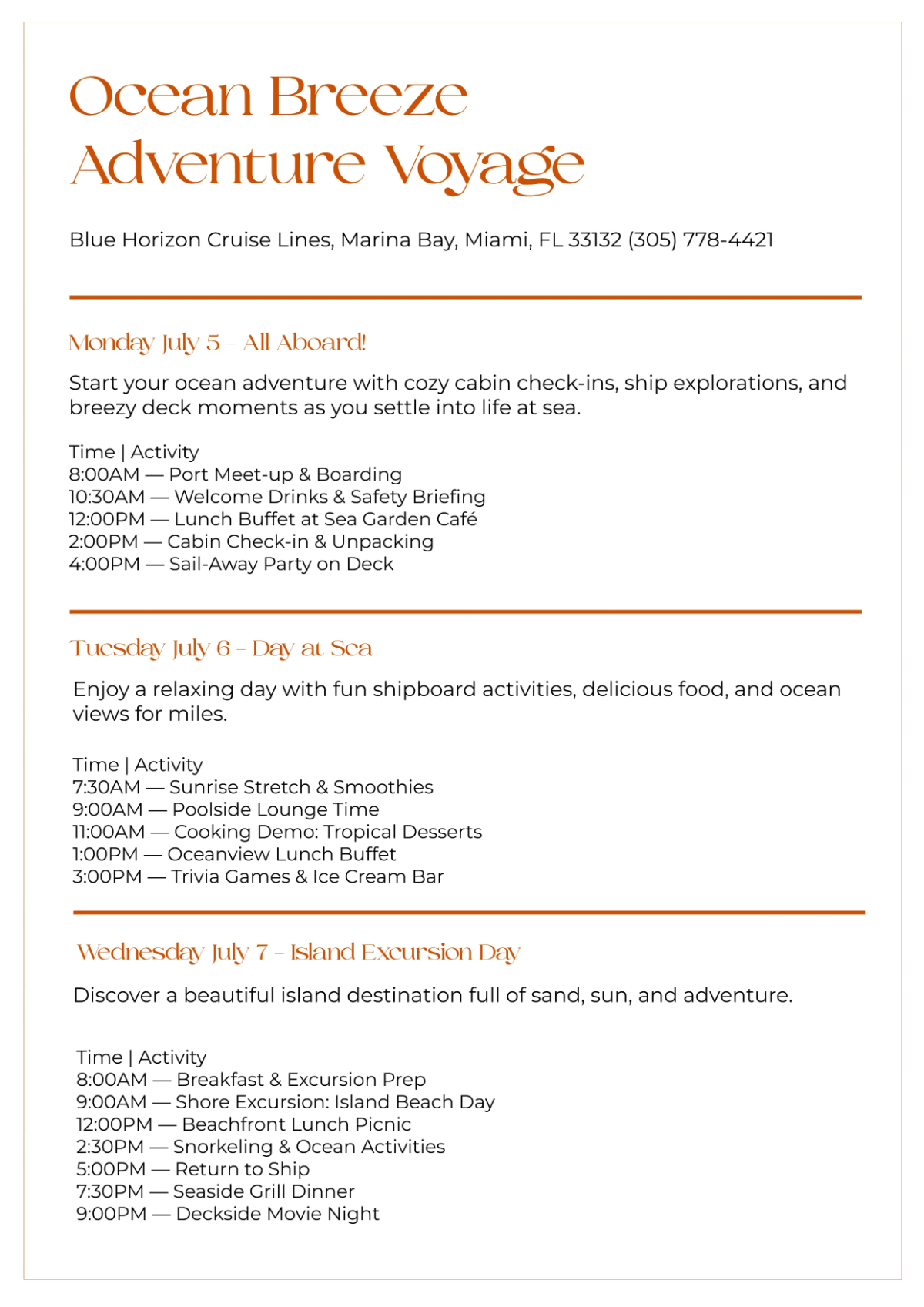 Free Cruise Itinerary Template to Edit Online