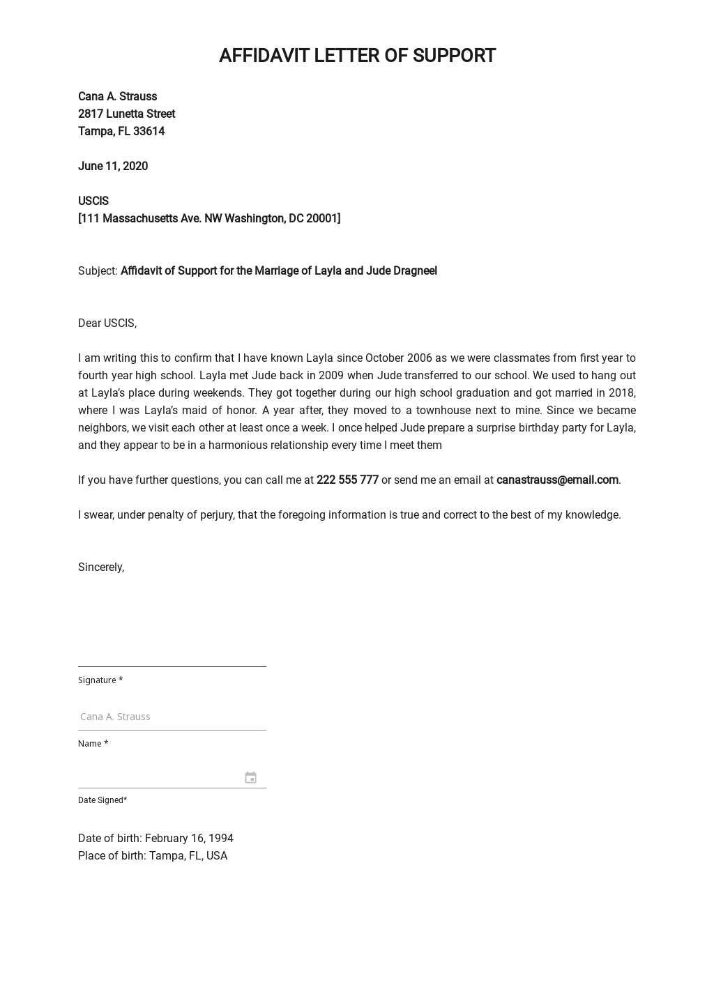 Marriage Affidavit Template