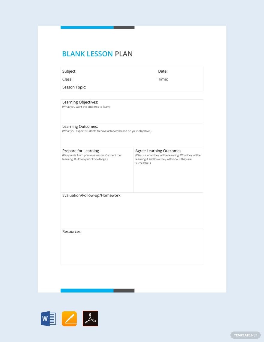 Blank Lesson Plan Template Google Docs Word Apple Pages PDF 