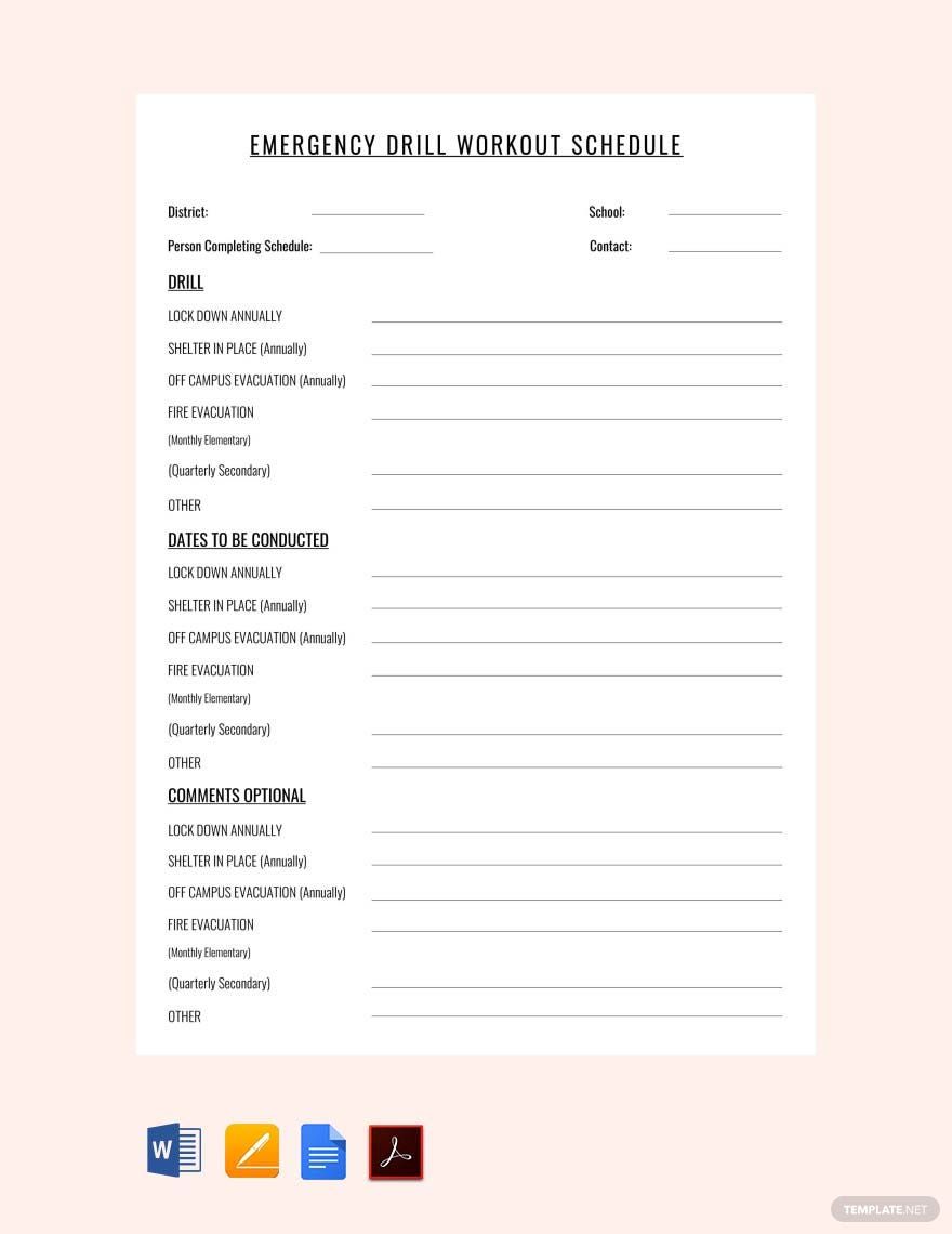 Free Emergency Drill Workout Schedule Template Google Docs Word 