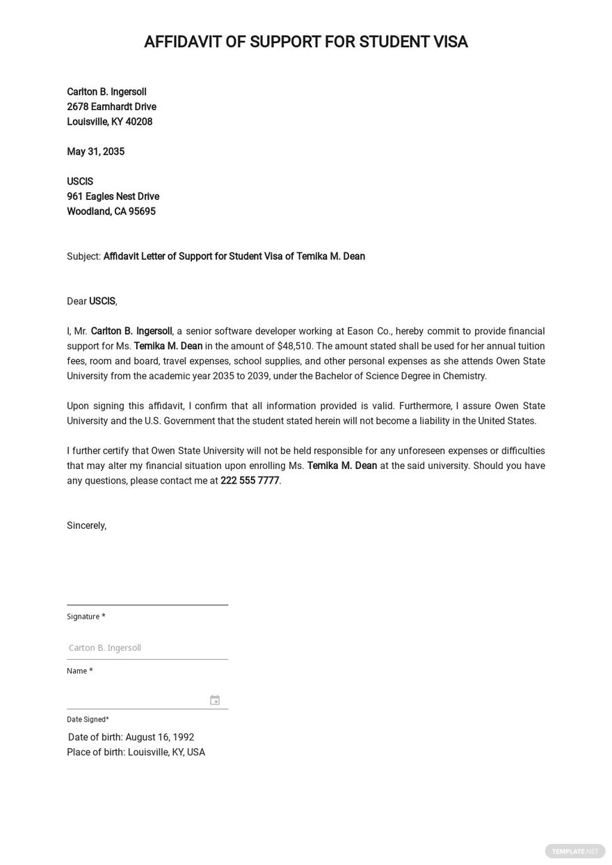 Affidavit Of Support For Visitor Visa Sample Template In Google Docs Vrogue