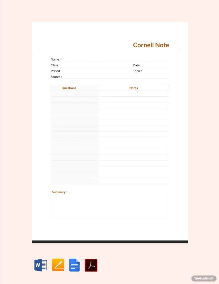 Free Blank Cornell Notes Template Download In Word Google Docs PDF 