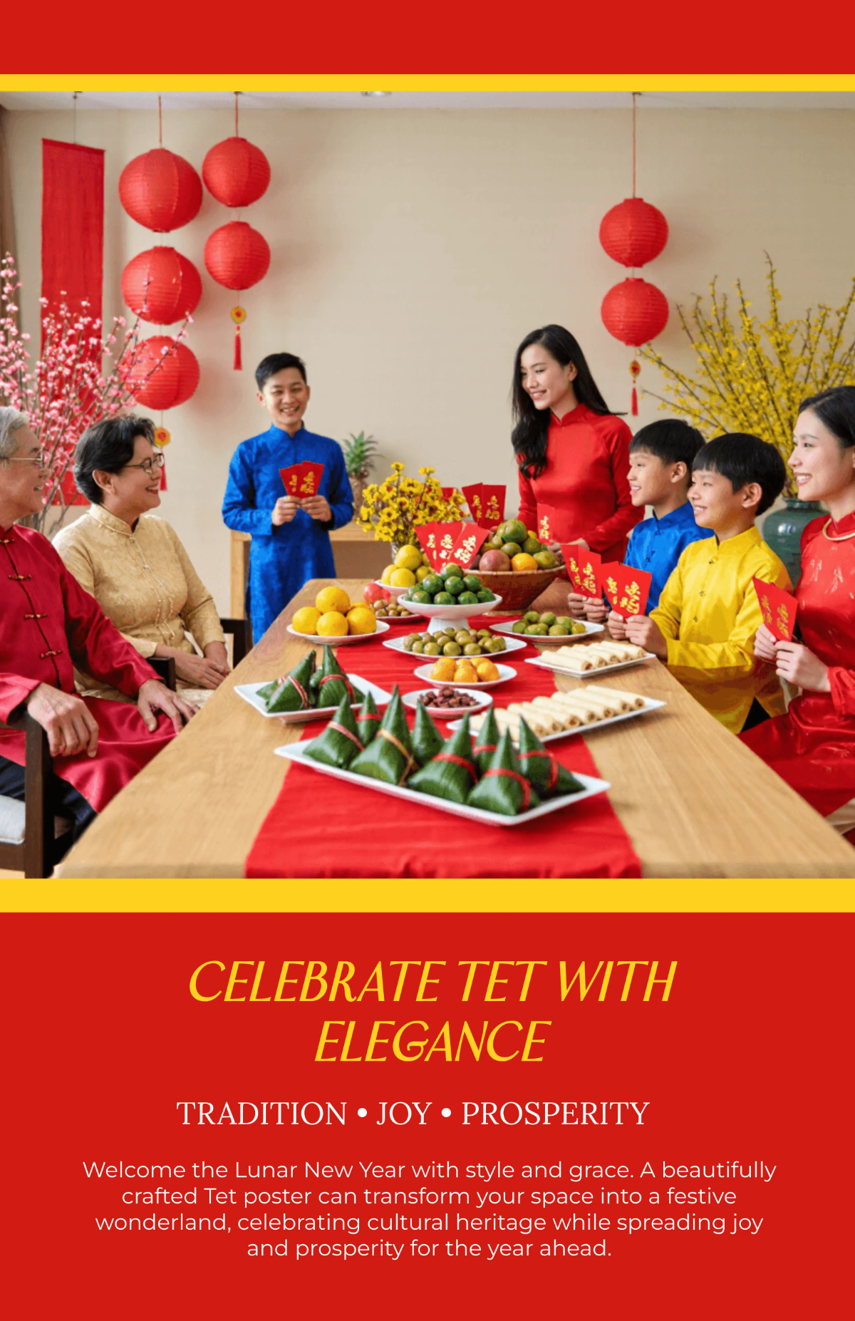 Free Elegant Tet Poster Template to Edit Online