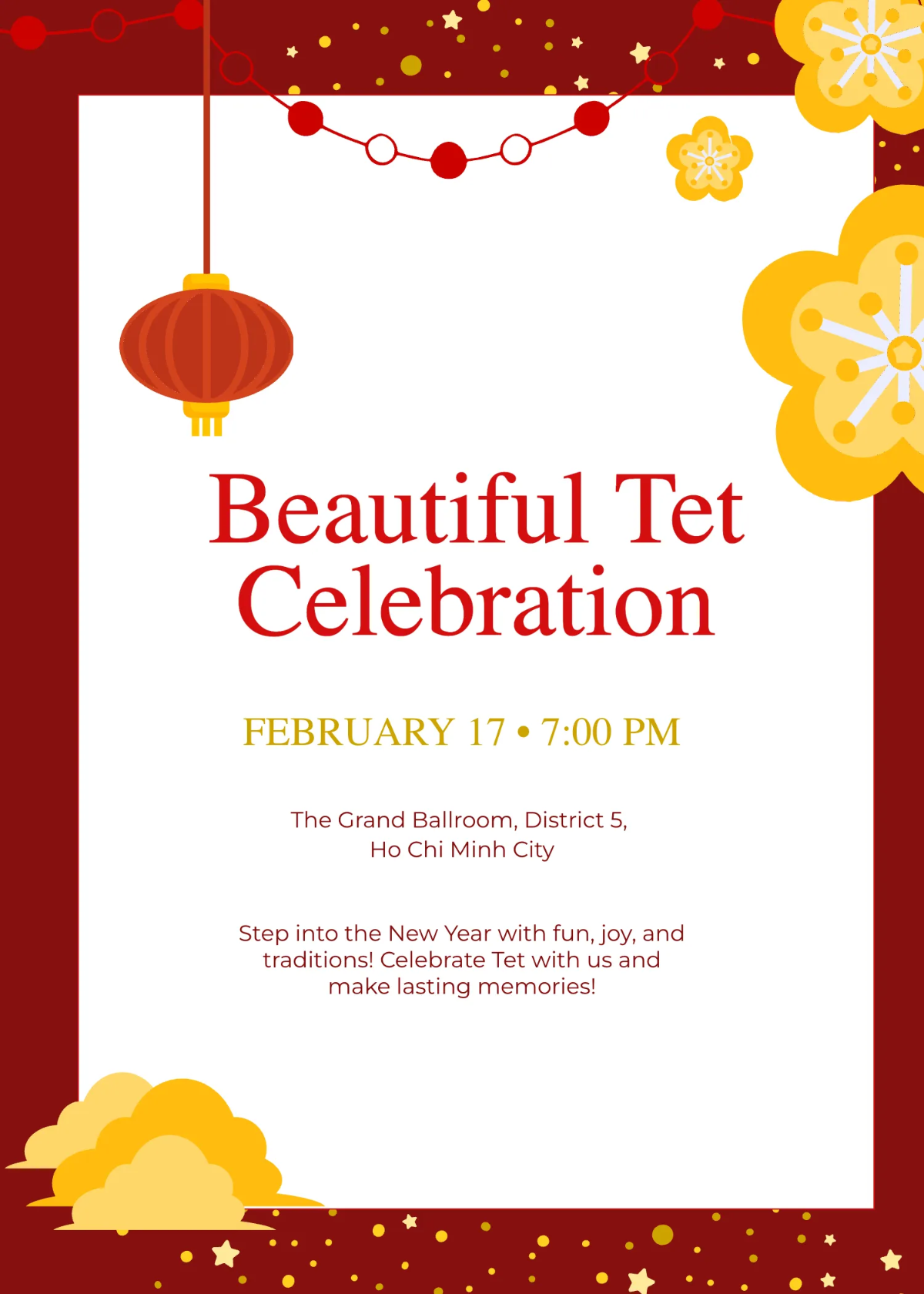 Free Beautiful Tet Invitation Template to Edit Online