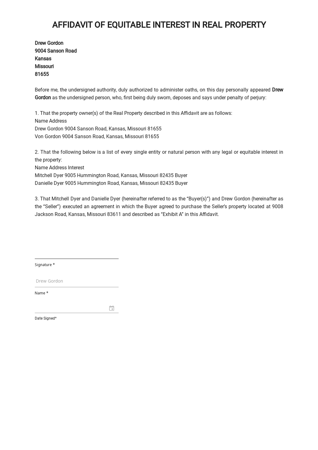 Affidavit of Consent to Sell Property Template - Google Docs, Word ...