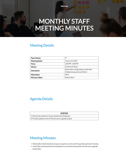 Free Monthly Meeting Minutes Template - Word (DOC) | Google Docs ...