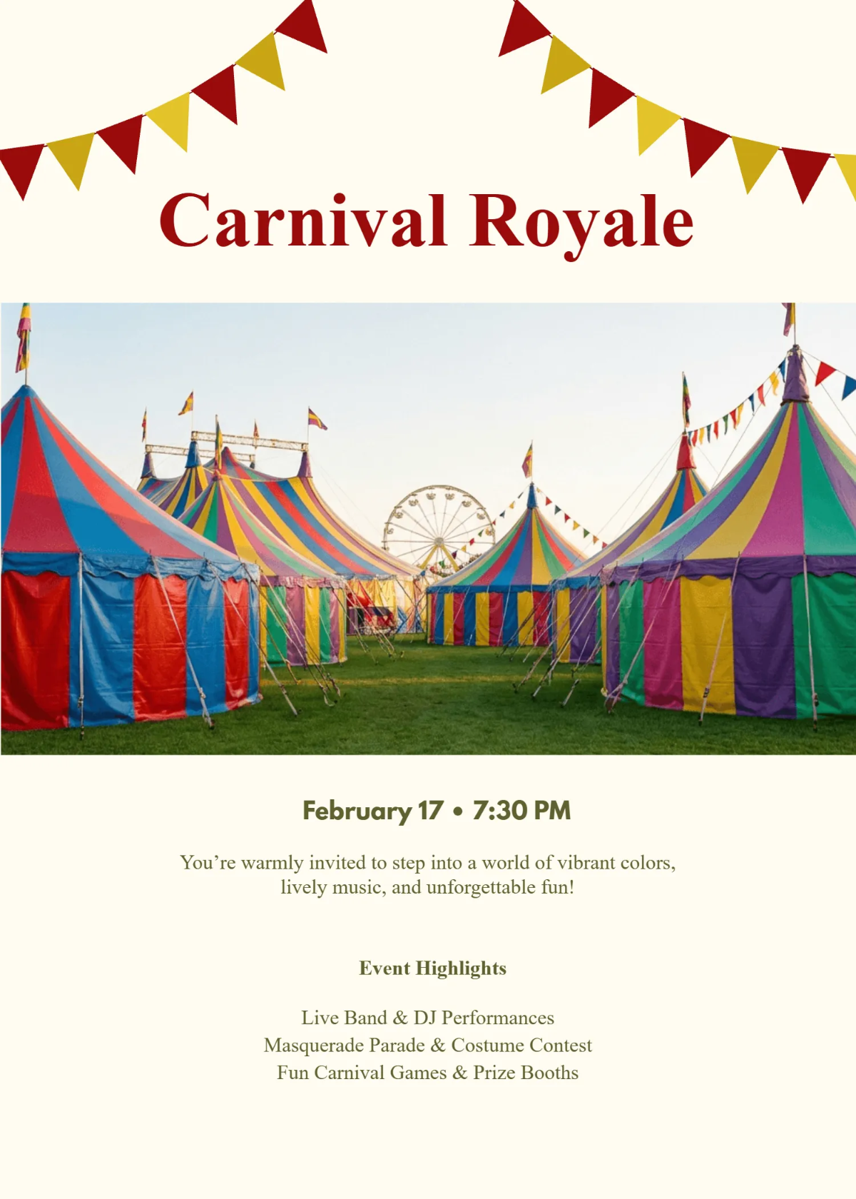 Free Creative Carnival Invitation Template to Edit Online