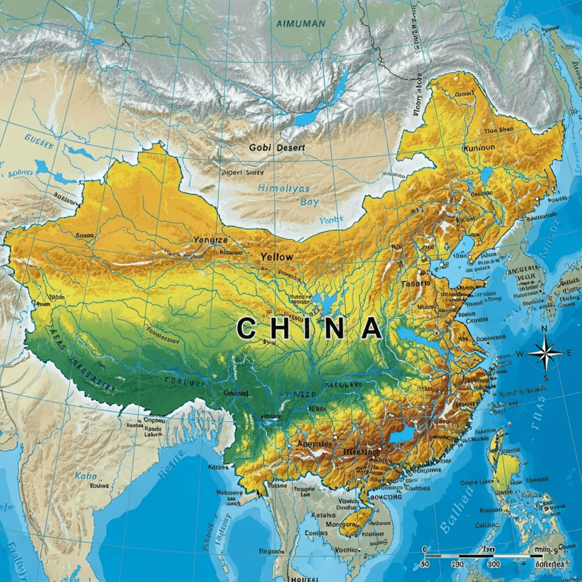 Free China Physical Map Template to Edit Online