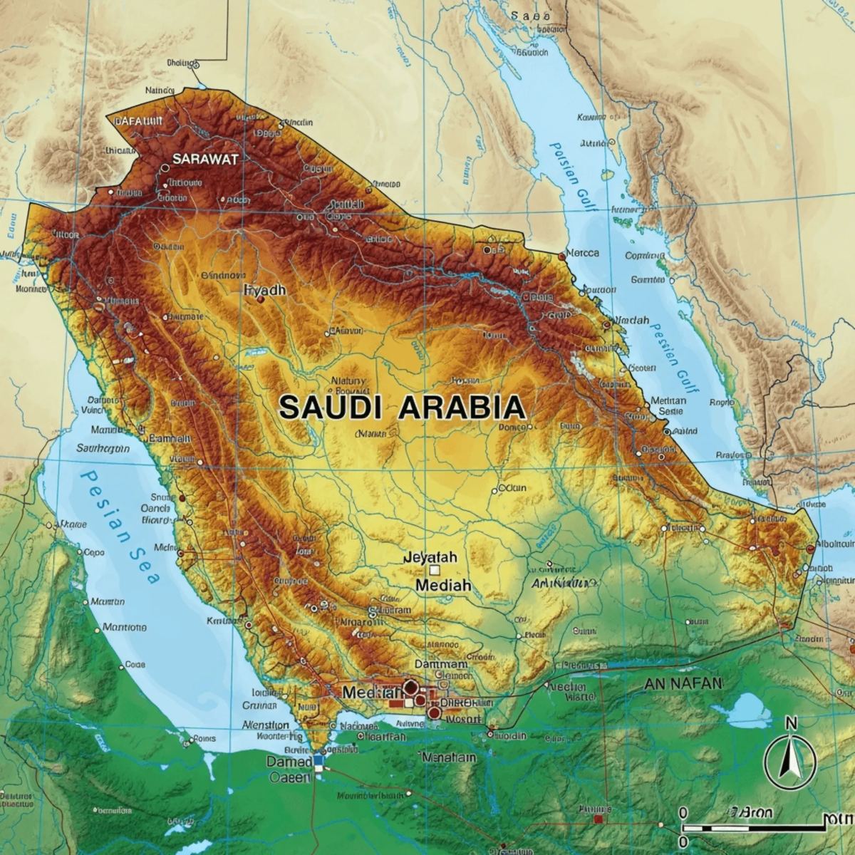 Free Saudi Arabia Topographic Map Template to Edit Online